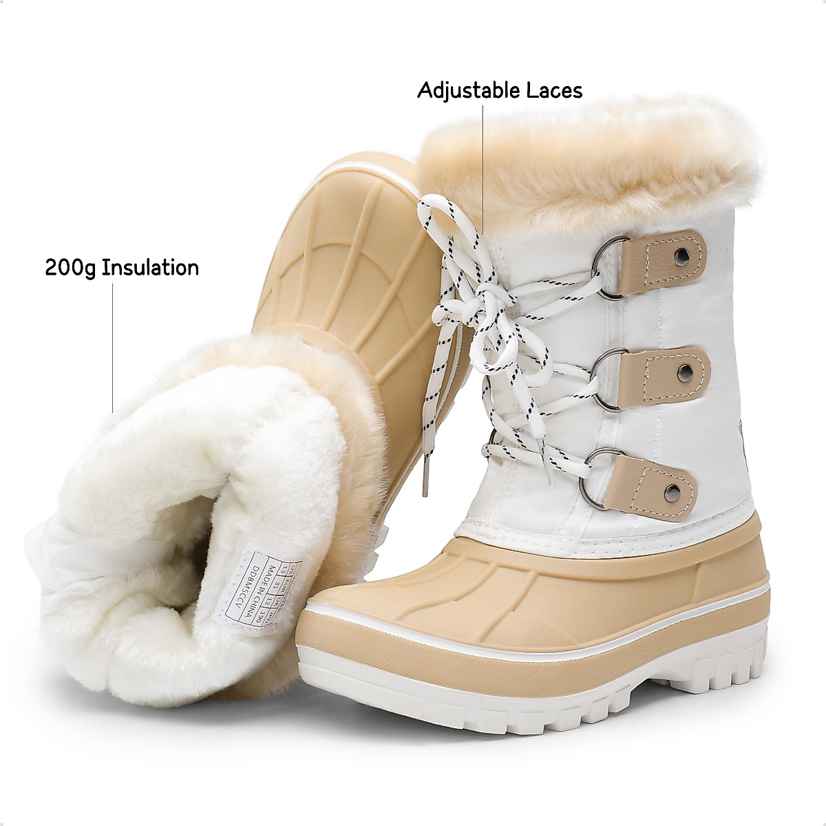 DREAM PAIRS Boys & Girls Faux Fur-Lined Ankle Winter Snow Boots,Size 2 Little Kid,Beige/White,FORESTER