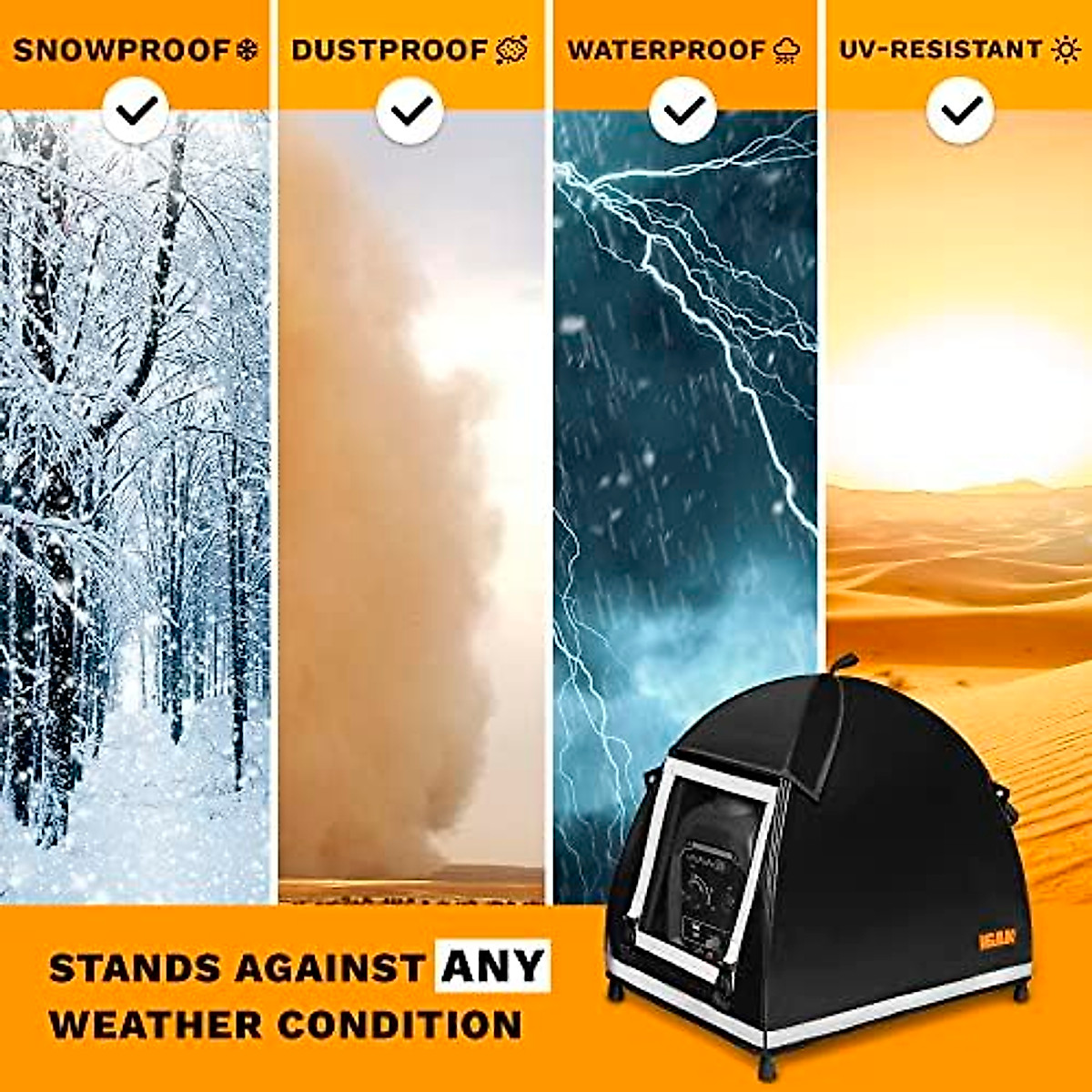 IGAN Small Inverter Generator Tent Cover While Running, Compatible for Honda and Most 1000~2300 Watts Generators, Portable Outdoor All-Weather Tarpaulin Cover for Rain, Black