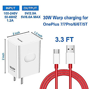 ChiChiFit Warp Charger,30W Quick Rapid Charge Power AC Wall Adapter [5V 6A] with USB-C Fast Charging Data Cable（3.3FT Compatible with OnePlus 8/7Pro/ 6T/ 6/ 5T/ 5/ 3T/ 3 (White)