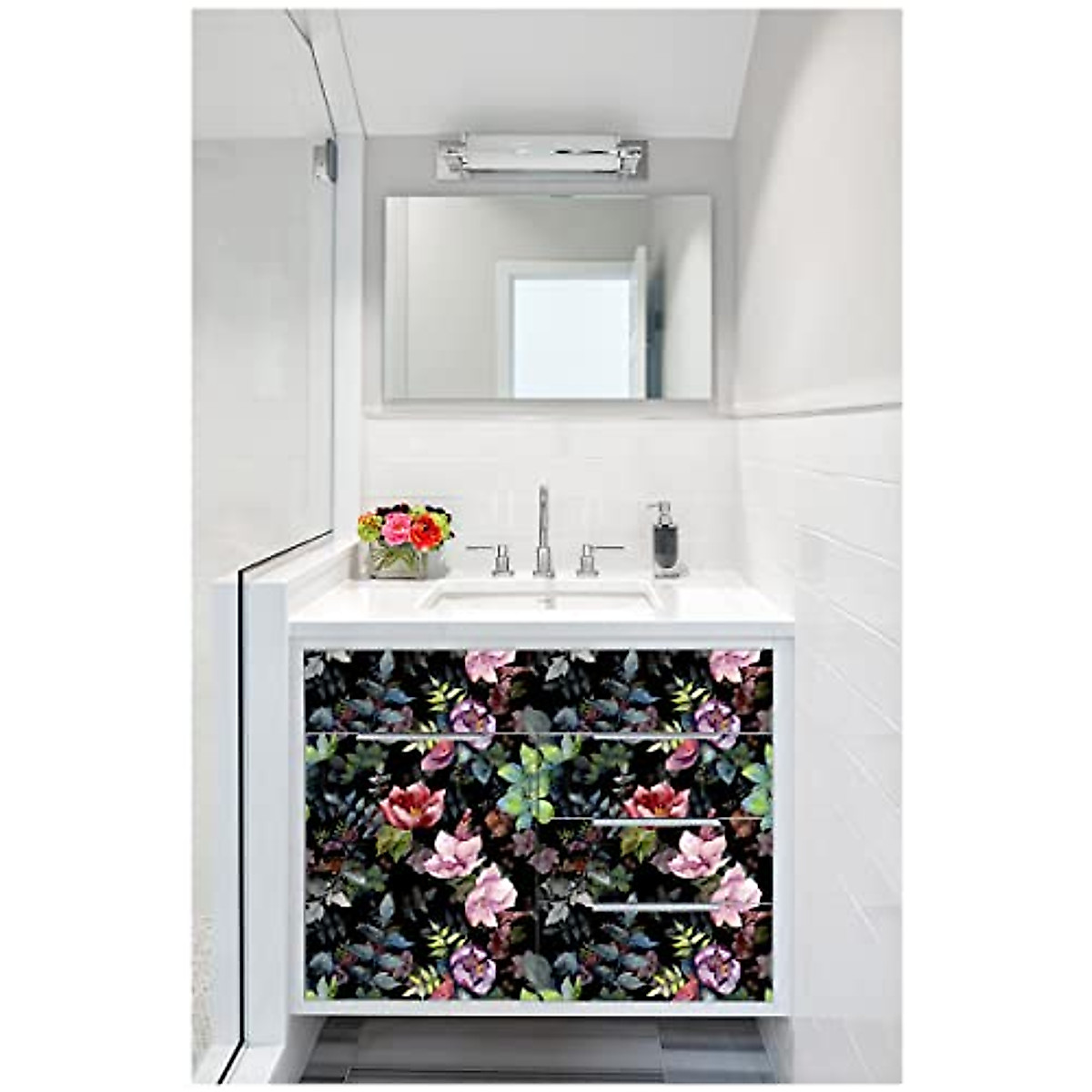 HAOKHOME 93153 Wild Spring Peel and Stick Wallpaper Bouquet Botanical Floral Black/Green/Pink Removable Stick on Home Decor 17.7in x 118in