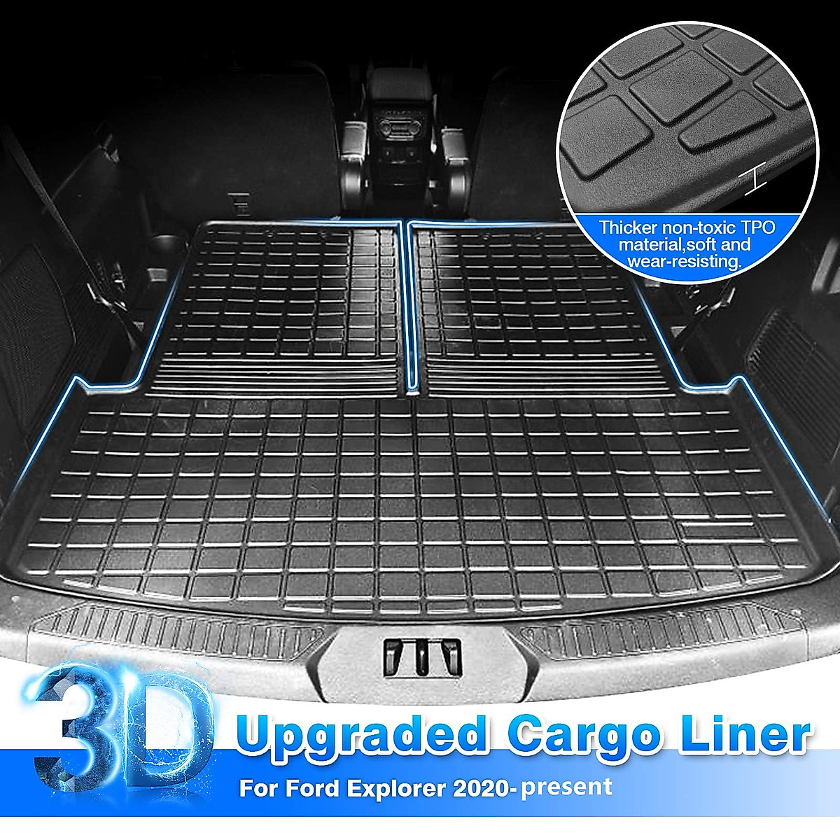 Cartist Cargo Liner Fits for Ford Explorer 2020-2024 2025 (6&7 Passenger) Accessories All Weather Trunk Liner for Explorer Behind 2nd Row (Trunk Mat with Backrest Mat)