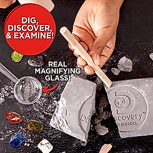 Discovery Kids Gemstone Dig Stem Science Kit by Horizon Group Usa, Excavate, Dig & Reveal 11 Real Gemstones, Includes Goggles, Excavation Tools, Streak Plate, Magnifying Glass & More