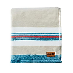 Wrangler - King Blanket, Ultra Soft Plush Fleece Blanket (Modern Serape Stripe Blue, King)