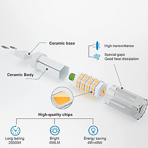 DiCUNO G9 LED Light Bulb 4W, 40W Halogen Replacement, Warm White 3000K, G9 Bi-Pin Ceramic Base, 120V, 450LM, Non-dimmable, for Chandelier Light, Pendant Light, 6-Pack