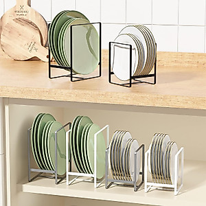 Hikinlichi 2 Pack Large Plate Holders Organizers Upright Cabinet Dish Drying Racks Metal Plate Dish Organizers Racks Stands for Countertop and Cupboard 7.87in. x 6.29in. x 4.52in. Black