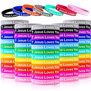 SlocciPro 72pcs Jesus Loves You Silicone Wristbands Rubber Bracelets Colorful Jesus Loves You Silicone Bracelet Christian Rubber Wristbands for kids Novelty Jewelry Party Favors