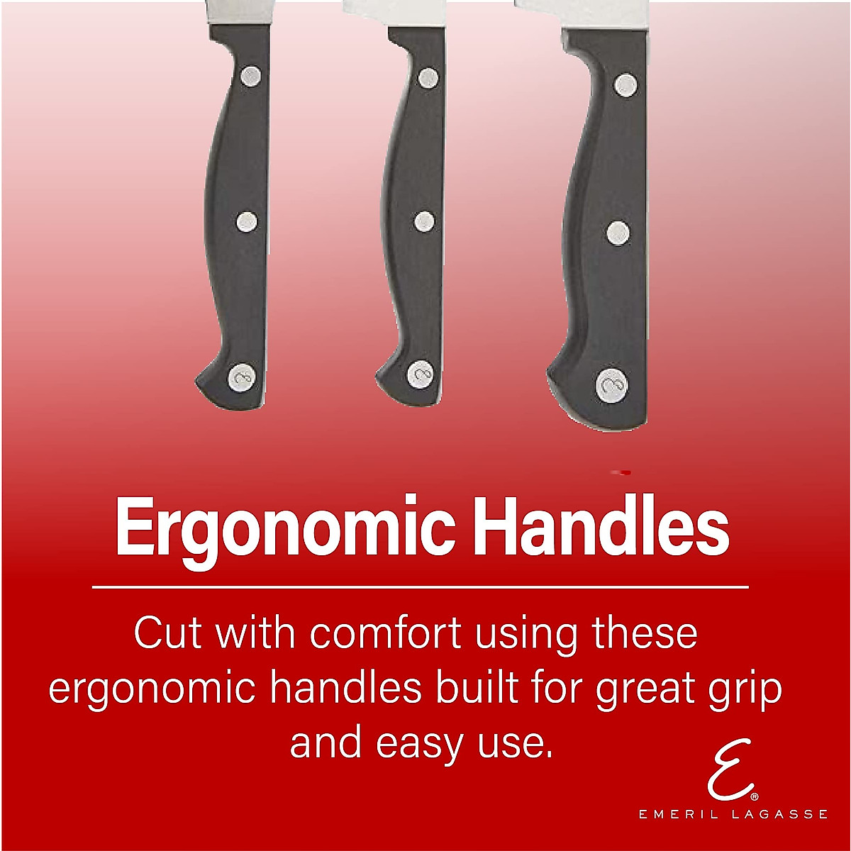 Emeril 3-Piece Specialty Cutlery Kitchen Knife Set (6.5" Nakiri, 5.5" Prep, & 4.75" Spreader Knives) (Black)