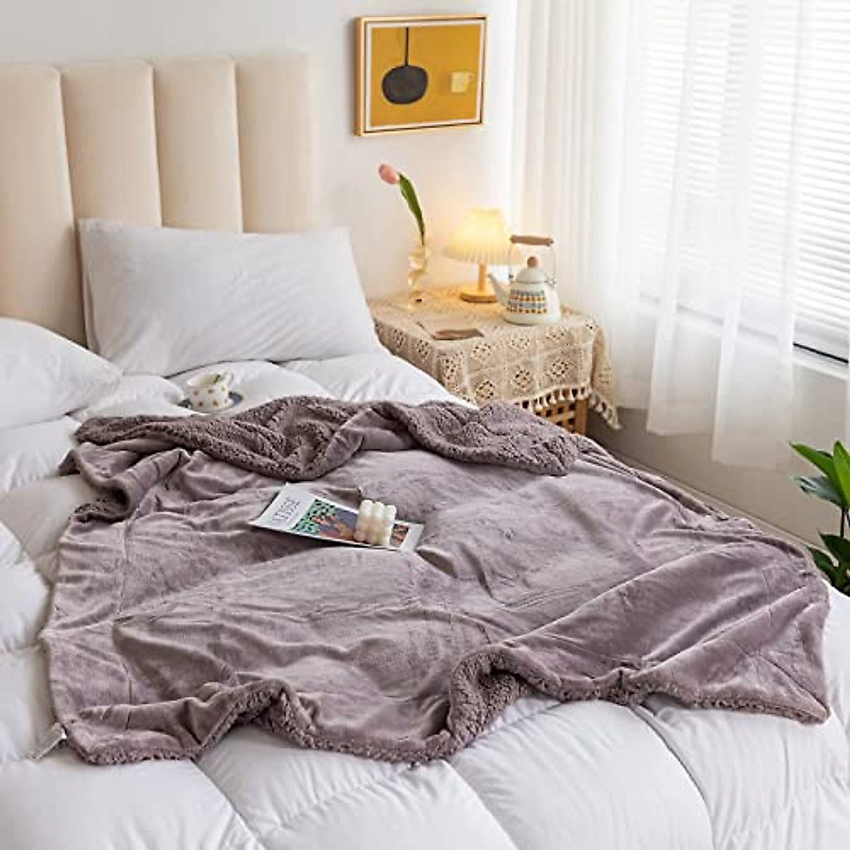 NEWCOSPLAY Sherpa Fleece Throw Blanket Super Soft Plush Warm Reversible Flannel Blanket for Couch Bed (Thick-Purple, Throw(50"x60"))