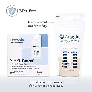 Ameda Pump'N Protect Breastmilk Storage Bag 6oz, 100pc, Baby Essentials, Breastfeeding Supplies, Resealable Breast Milk Storage Bags for Refrigerator or Freezer, BPA Free