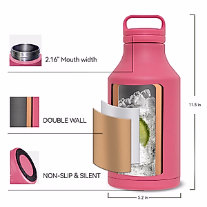 HYDRO H2O 64oz Stainless Steel Water Bottle, 1/2 gallon Vacuum Insulated Durable Jug, BPA-Free Metal Flask,Lightweight Double Wall Large Thermos for camping,sports,Gym, (Half Gallon Pink)