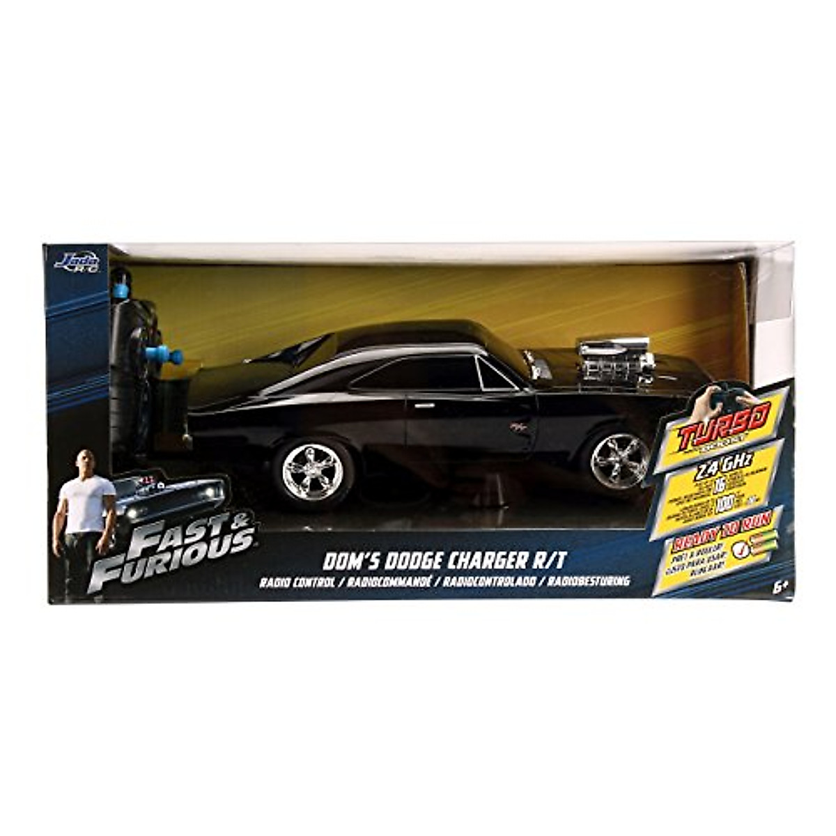 Jada Toys Fast & Furious 1:16 1970 Dodge Charger RT Remote Control Car 2.4 GHz Black, Toys for Kids and Adults, Glossy Black (97584)