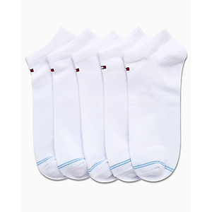 Tommy Hilfiger Men's 5 Pair Casual Liner Sockshosiery, white, Shoe Size 7-12