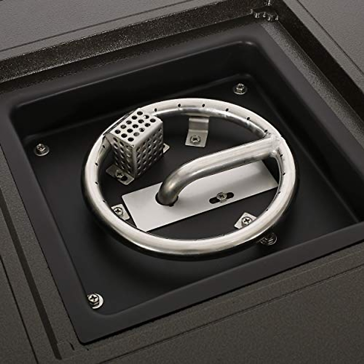 Christopher Knight Home Connie Outdoor 4 Seater Wicker Swivel Chair and Fire Pit Set, Mixed Brown + Navy Blue + Hammered Bronze