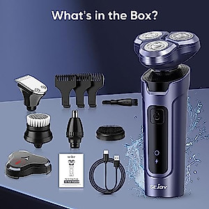 Electric Razor for Men, 2023 Men's Electric Shavers Rotary, LED Display-IPX7 Waterproof-Rechargeable, Electric Shaver for Men Cordless 5 in 1-3D Floating Head Replaceable Blades-Gifts for Men, Purple