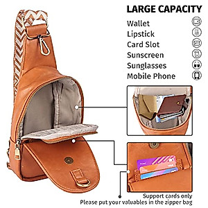 Chest Bag Sling Bag for Women, Small Crossbody PU Leather Satchel Daypack for Lady Shopping Travel Fashion Shoulder Strap (Brown)