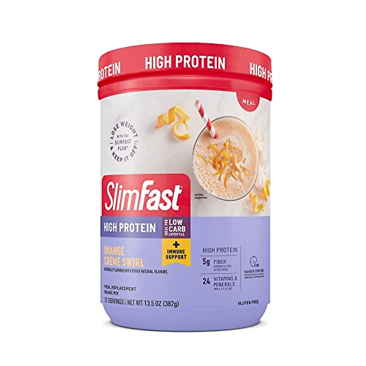 SlimFast Meal Replacement Smoothie Mix, Orange Cream Swirl, Immunity High Protein Powder, 12 Servings (Pack of 2)