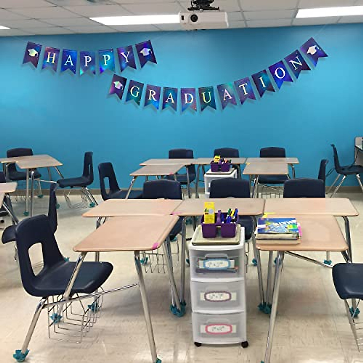 Iridescent Royal Blue Happy Graduation Banner Congrat Grad Garland Fishtail Flag Banner for Graduation Party Decoration Prom Party Supplies