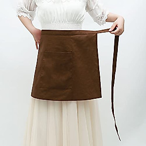 KUOIN Medieval Apron with Pockets Linen Half Waist Chef Waiter Aprons Vintage Cosplay (Brown)