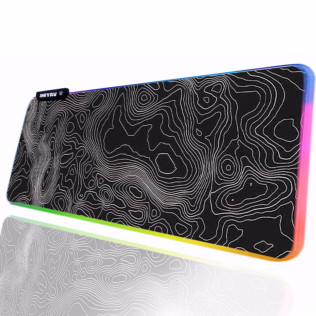 JMIYAV Topographic Gaming Mouse Pad RGB Mousepad Non-Slip Rubber Base Extra Large Cool XL XXL Computer Desk Pad Gaming Accessories LED Light Up Extended Big Mouse Pad for Gamer Black (31.5x12In)