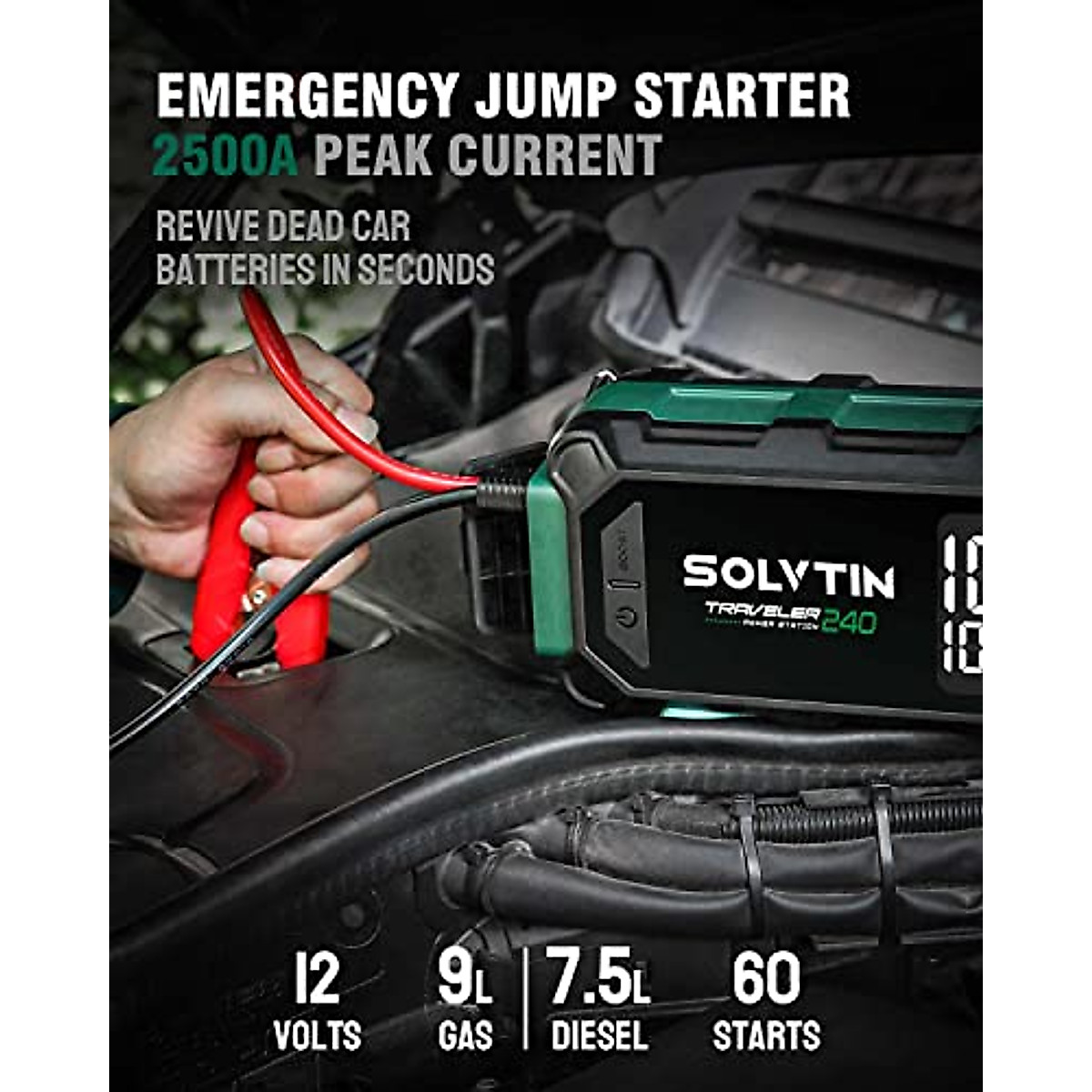 SOLVTIN 224Wh Portable Power Station with 2500A Jump Starter, Lithium Battery Backup with 120W AC Outlet, PD100W USB-C Bilateral Port, LED Light, Power Bank for Camping Home Office (Traveler 240)