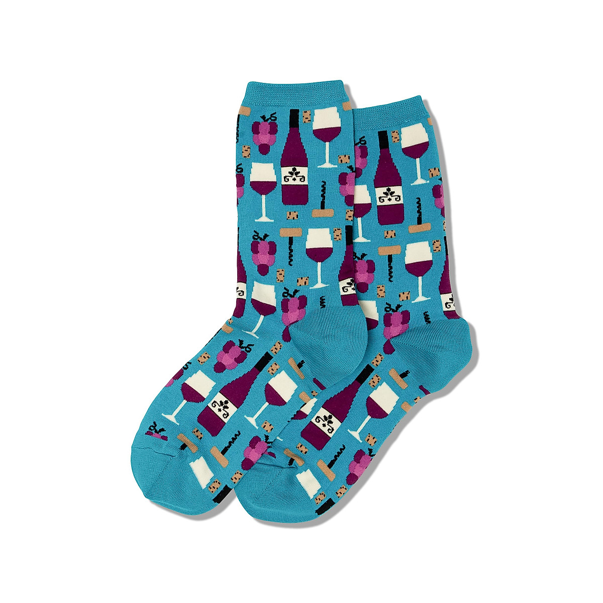 Hot Sox Women's Food and Drink Novelty Casual Crew Socks, Wine (Turquoise), shoe size 4-10 and sock size 9-11.