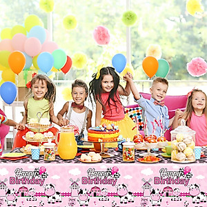 Tiamon 3 Pieces Cow Birthday Party Tablecloth Decorations Plastic Farm Animal Table Cover Pink Cow Print Table Cloths for Farmhouse Girls Happy Birthday Baby Shower Party Supplies, 108 x 54 Inches