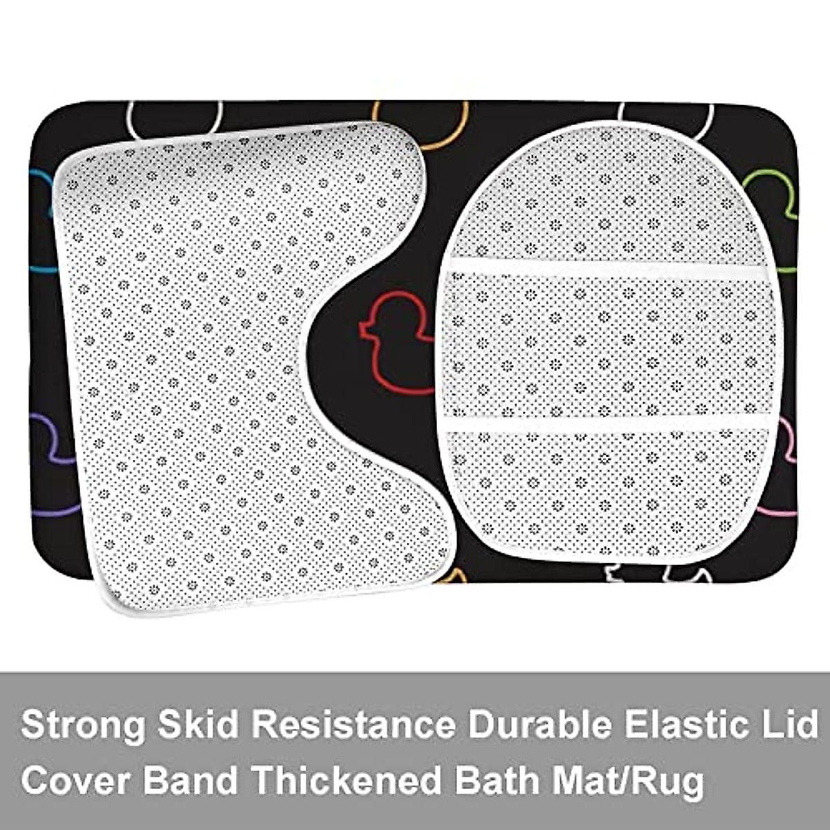 4 Pcs Duck Rubber Black Bathroom Shower Curtain Set with Waterproof Shower Curtain, Non-Slip Soft Flannel Rugs, Toilet Lid Cover, Bath Mat and 12 Hooks 72"x72"