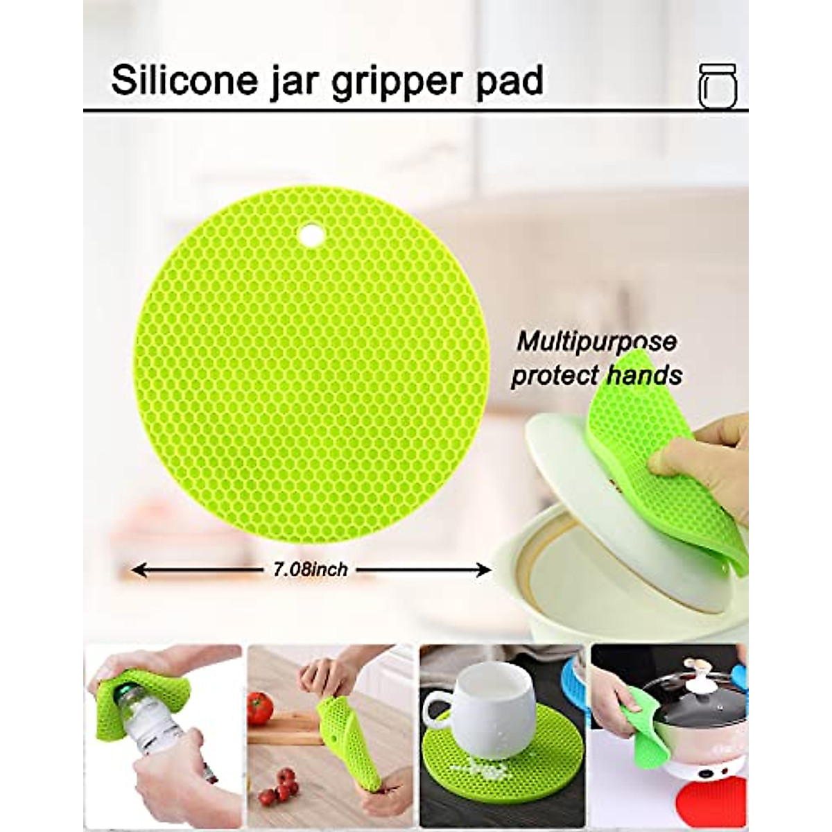 4 Pack Jar Opener for Weak Hands,Jar Opener for Seniors with Arthritis，with 5 in 1 Bottle Opener, 4 in 1 Can Opener, Jar Gripper Pad and Bottle Opener Keychain (White green)