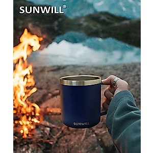 SUNWILL 14 oz Coffee Mug, Vacuum Insulated Camping Mug with Lid, Double Wall Stainless Steel Travel Tumbler Cup, Coffee Thermos Outdoor, Powder Coated Navy Blue