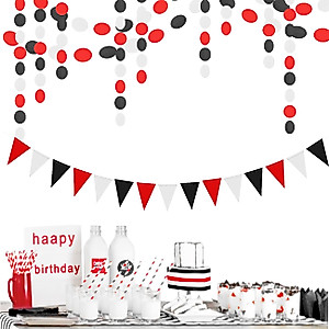 White Red and Black Party-Decorations - 2Pack Triangle Paper Pennant Banner Flags Birthday Wedding Graduation Bachelorette Decor