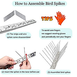 PANGCH Bird Spikes for Pigeons Small Birds,Stainless Steel Bird Spikes -No More Bird Nests & Poop-Disassembled Spikes 28 Strips 30.33 Feet Coverage