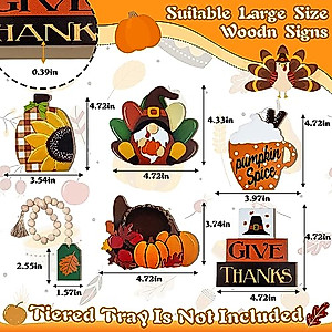 Uruney Thanksgiving Tiered Tray Decor, Farmhouse Turkey Fall Tray Decorations, Gnome Pumpkin Spice Sunflower Wooden Signs Wood Bead Garland, Rustic Autumn Fall Decorations for Home Table Shelf