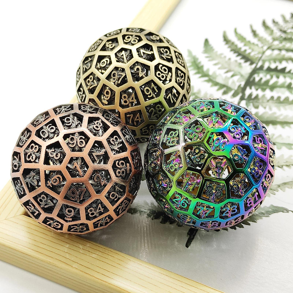 DND Dice Set D100 Polyhedral Metal Hollow RPG Dungeons and Dragons Pathfinder MTG D&D Board Game Dice Accessories and Digital Teaching with Black Leather Bag-Colorful