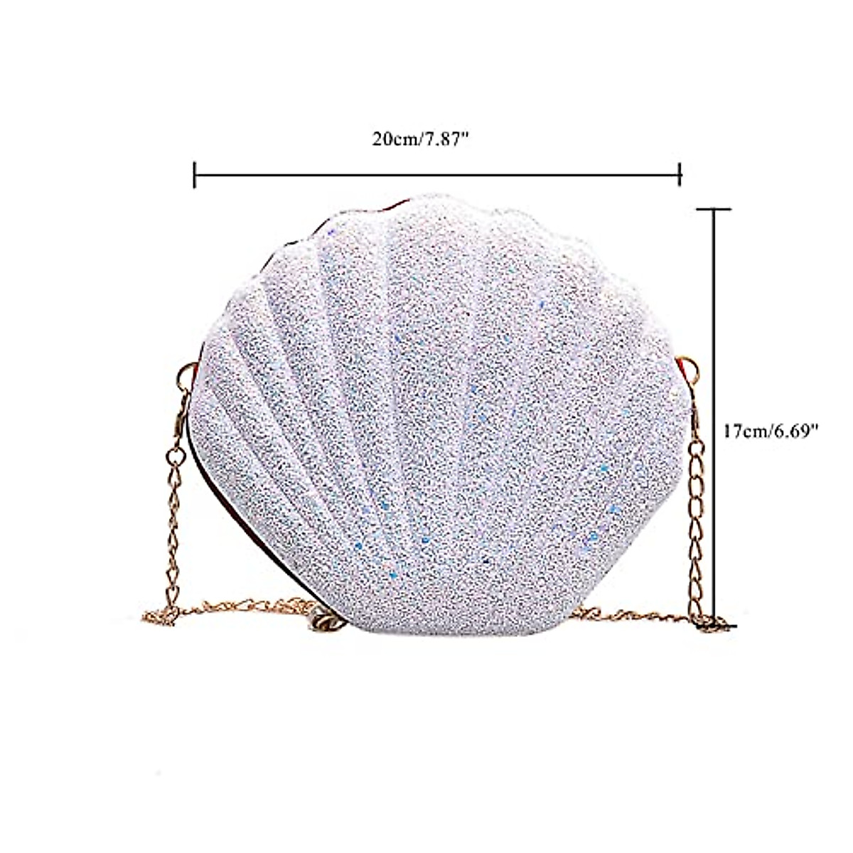 Glittering Crossbody Bags for Women, Chain Strap Pearl Shoulder Bag, Seashell Purses, Mermaid Clutch Handbag