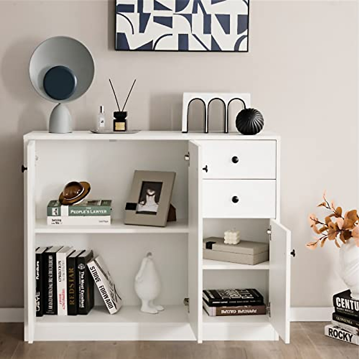 PETSITE Buffet Cabinet, Kitchen Sideboard with Storage Cabinets & Drawers, Modern Credenza Coffee Bar Server Console Table Cupboard for Entryway Living Dining Room, White
