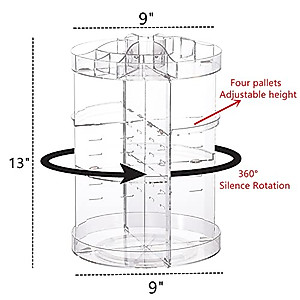 Cq acrylic 360 Degree Rotating Makeup Organizer for Bathroom,4 Tier Adjustable Spinning Cosmetic Storage Cases and Make Up Holder Display Cases,Clear