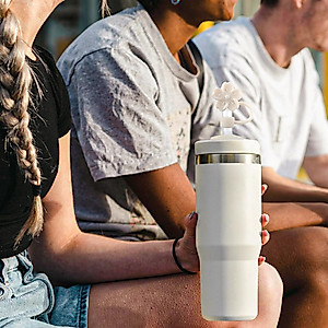 Clakioom Straw Cover Cap for Stanley Cup, 3Pcs Flower Silicone Straw Toppers Accessories Compatible with Stanley Cup 30&40 Oz Tumbler, Straw Tips Lids for Home and Party Decor (Beige)