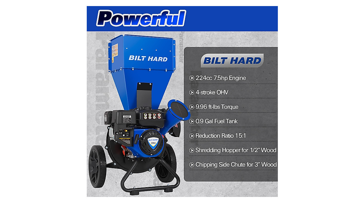 BILT HARD 7.5 HP Wood Chipper – Heavy Duty Performance