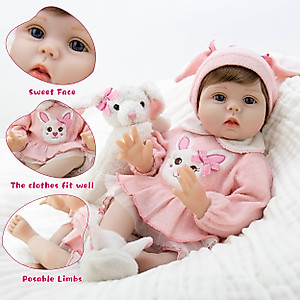 Milidool Reborn Baby Dolls Lifelike Girl Doll 22 inch Realistic Newborn Baby Doll Real Looking Silicone Baby Dolls Girl with Feeding Bunny Toy Gift Set for Kids 3+