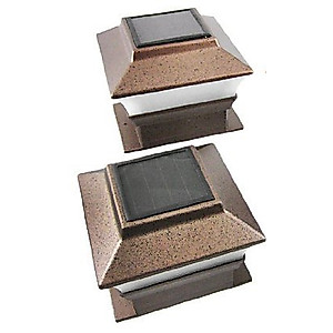 2 Pack Solar Powered Copper Outdoor Garden Deck Patio Fence Pathway Post Light