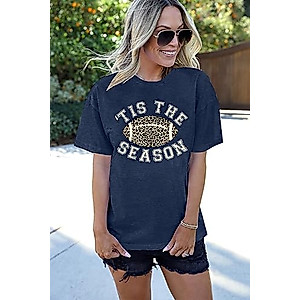 Football Shirts for Women Tis The Season Football Shirt Game Day T Shirt Causal Football Graphic Tee Tops (Blue, Large)