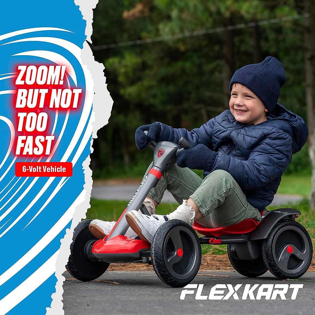 Rollplay Flex Kart XL 12V Electric Go Kart for Kids Aged 5+ Featuring Space-Saving Folding Function, Adjustable Seat, Anti-Slip Rubber Strips, and a Top Speed of 5 MPH