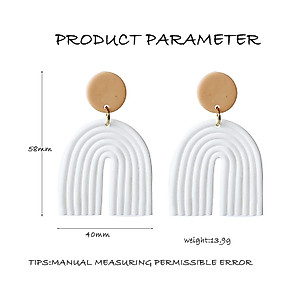 Polymer Clay Multi-colors Pure Colors Rainbow Earrings for Women,Lightweight Clay Cute U-shaped Big Geometric Fan Earrings Sterling Silver Stud,Statement Fun Fashion Jewelry(cute white)