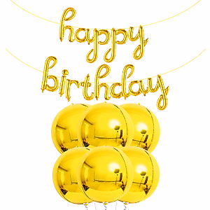 KatchOn, Large Gold Foil Balloon With Gold Happy Birthday Balloon Banner-Pack of 7 | Big Gold Balloons, Black and Gold Party Decorations | Happy Birthday Letter Balloons for Gold Birthday Decorations