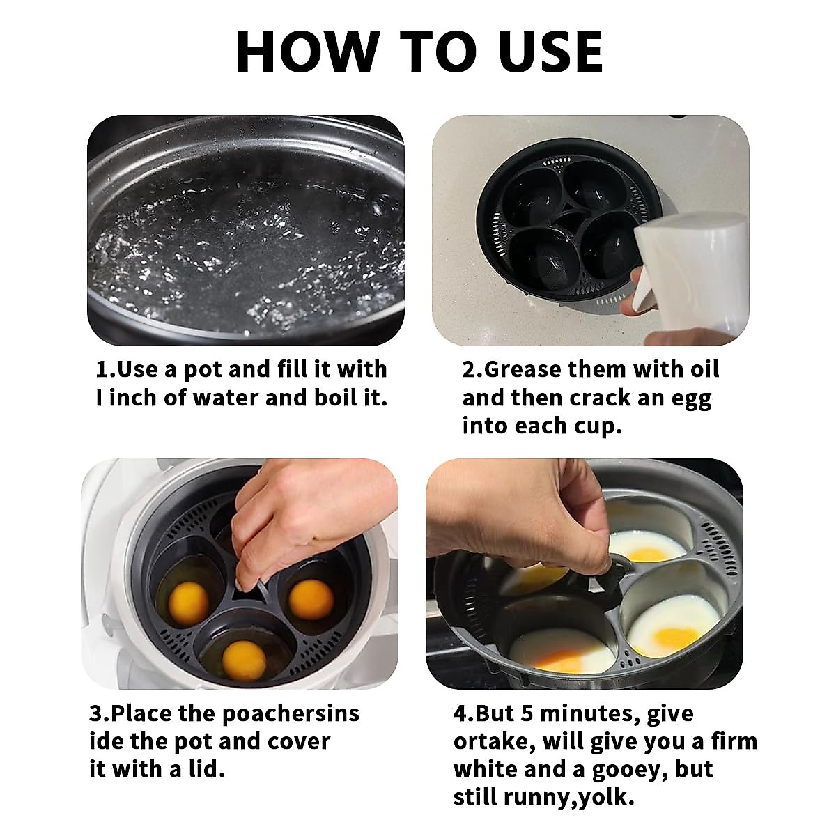 RAUWIZX 4-in-1 Egg Steamer, Silicone Egg Bite Molds for Instant Pot and Egg Steamer, Poached Egg Cups, Food-Grade Safe Materials, PFOA-Free, Ideal for Breakfast, Healthy Snacks or Desserts