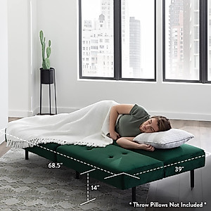 Edenbrook Gilman Futon - Futon Sofa Bed - Futon Couch - Small Futon - Living Room Furniture - Armless Sofa Bed Couch - Sofa - Green Velvet Futon