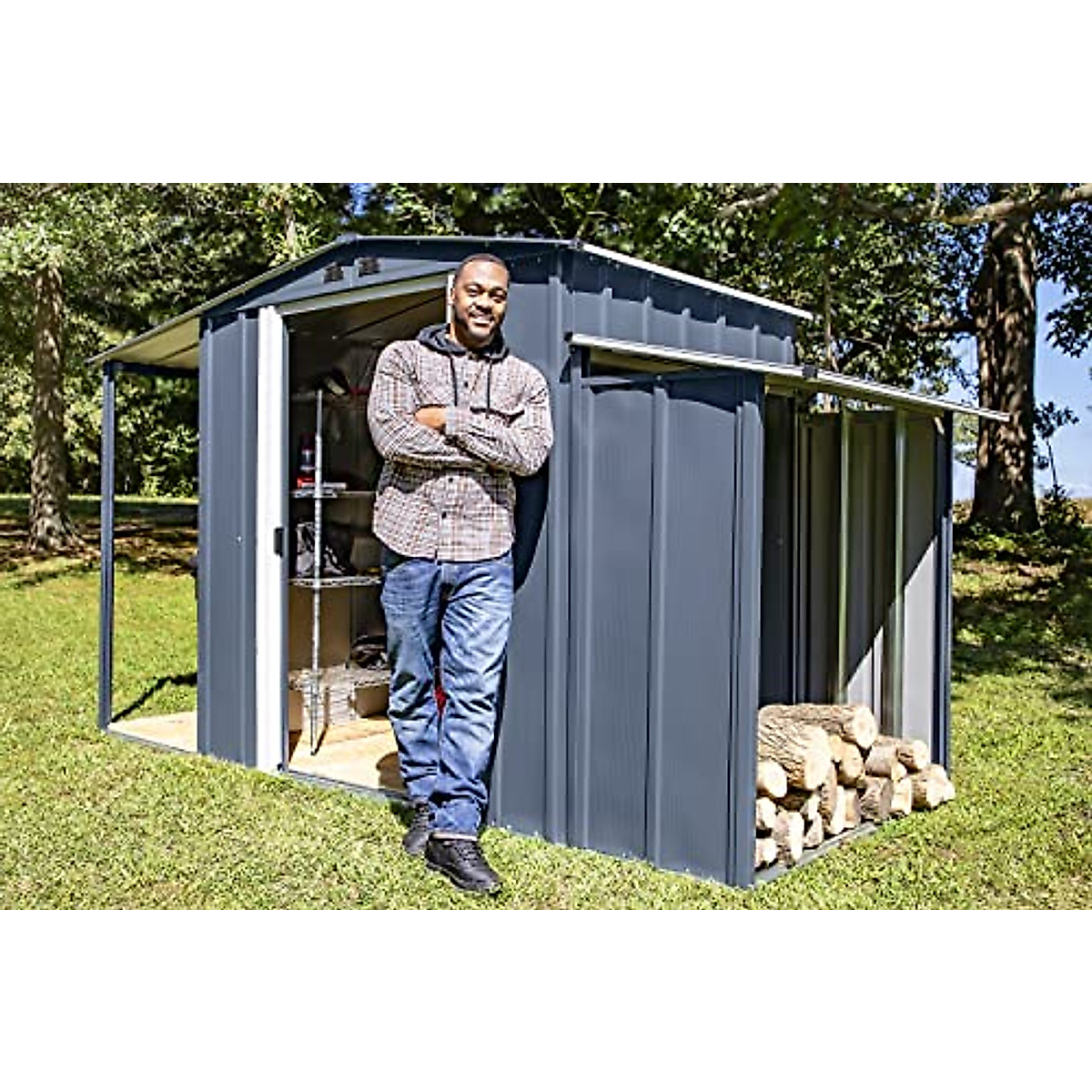 Arrow Sheds 10' x 5' Galvanized Steel 3-in-1 Pad-Lockable Outdoor Utility Storage Shed, Anthracite