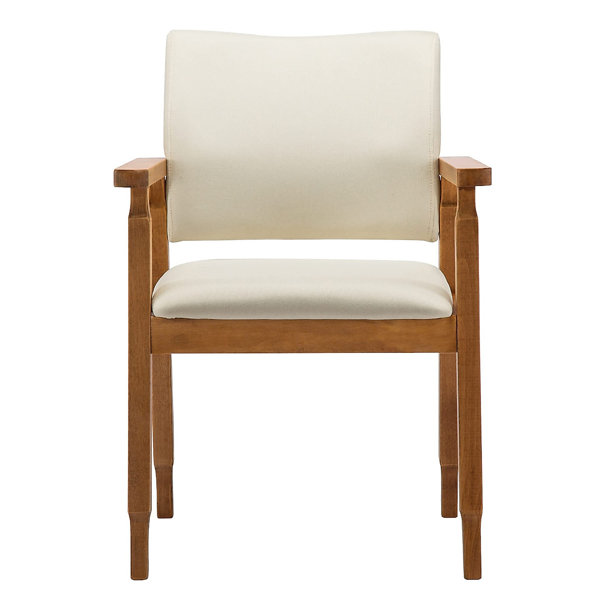 thksbought Mid Century Modern Walnut Dining Chairs Wood Arm Beige Fabric Kitchen Cafe Living Room Decor Furniture