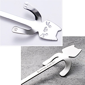 Cat Spoon Coffee Tea Spoon Set, ESRISE Stainless Steel Hanging Cup Teaspoons Demitasse Mini Long Cute Kitten Stirring Spoon for Dessert Drink Mixing Milkshake (Silver)