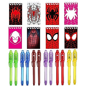 Jiaoohoo Spider Hero Party Favors | Set of 12 Invisible Ink Pen and Mini Notepads | Goodie Bag Stuffers for Superhero Game Party, Gifts, Classroom Prizes